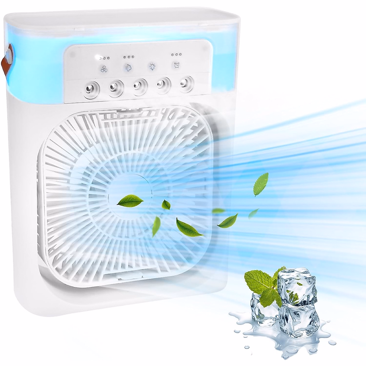 Portable Ice Fan Air Cooler With water For Frost Cube Fan, 3 In 1 Mist Mini Evaporative Cooling Fan with LED, Timer, 3 Wind Speeds 3 Spray Modes for Home Office Bedroom Table and Desktop