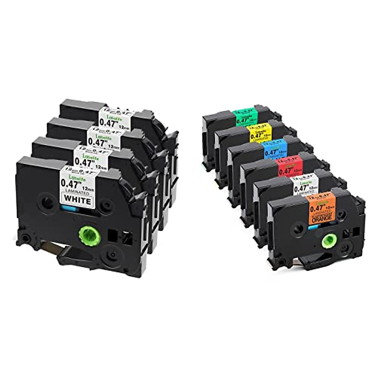 Compatible Label Tape Replacement for Brother Ptouch TZe-231 Label Tapes Bundle with Replacement TZe Label Tape Multicolor, 0.47" x 26.2', Black on White/Orange/Red/Blue/Yellow/Green (Total 10-Pack)