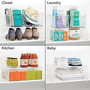 mDesign Modern Versatile Metal Closet, Cabinet Organizer Storage 2-Tier Shelf Divider and Separator for Bedrooms, Bathrooms, Entryways, Hallways, Kitchen Pantry, Office - Easy Install, 2 Pack - White