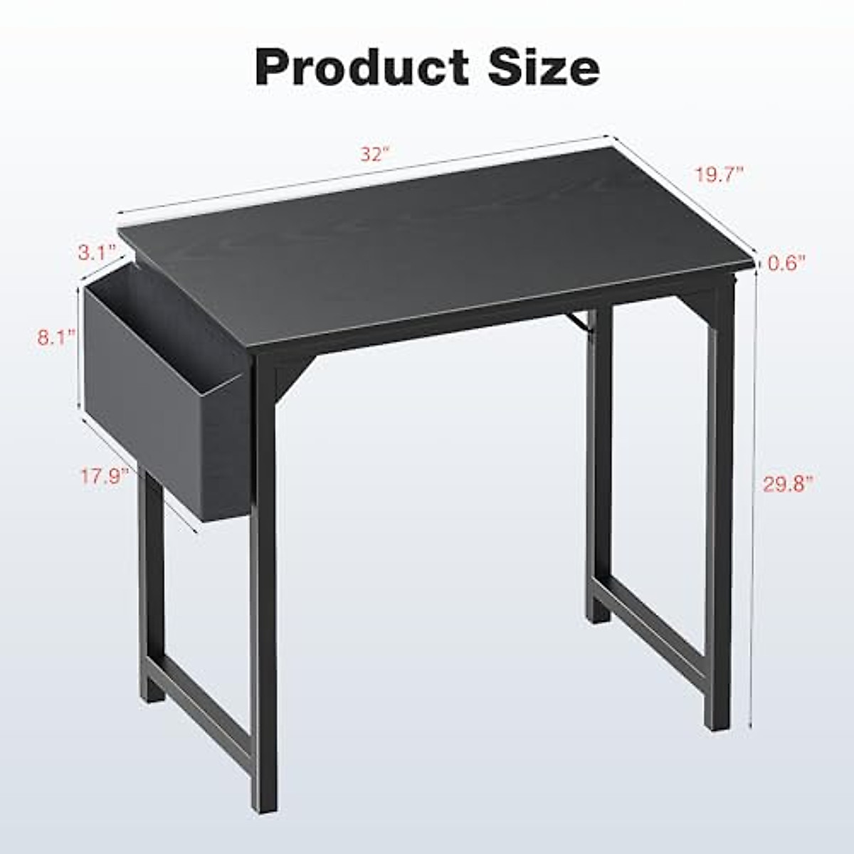 OLIXIS Computer Small Desk 32 Inch Home Office Writing Study Work Storage Bag Headphone Hooks Simple Modern Wood Kids Student Table