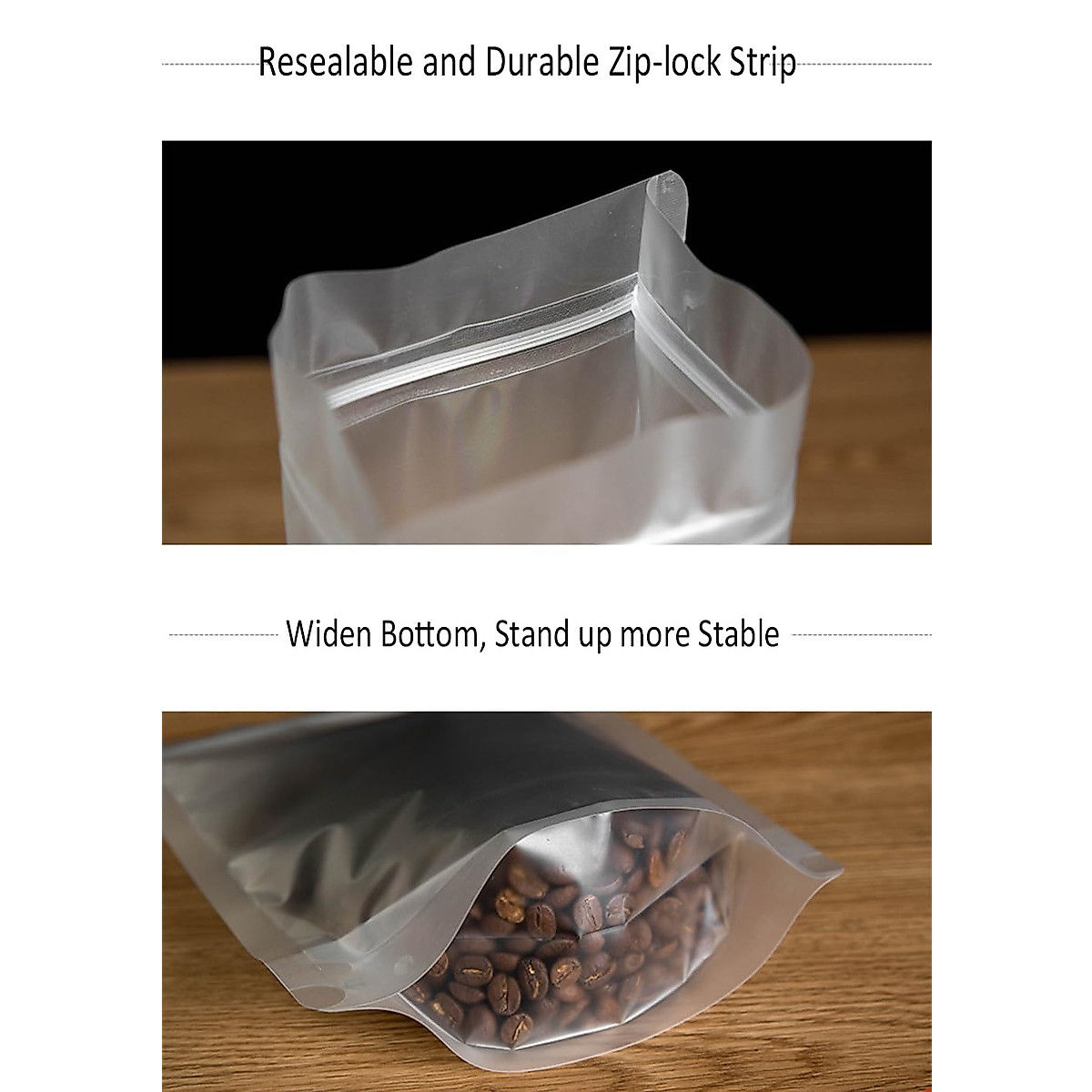 Frosted Stand-Up Zip-lock Bag - 80Pcs Resealable Bags for Packaging,Mylar Bags with Zipper Strip Storage Solution for Home and Kitchen（3.54x7Inches, 200microns)