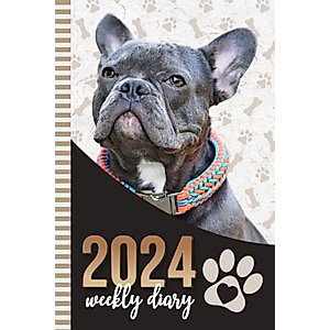 2024 Weekly Diary: 6x9 Dated Personal Organizer / Daily Scheduler With Checklist - To Do List - Note Section - Habit Tracker / Organizing Gift / Blue Gray French Bulldog Dog - Paw Print Art Cover