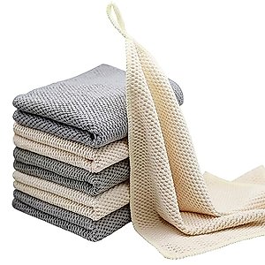 K&janet6am Dish Cloths for Washing Dishes, 6 Pack Kitchen Dish Cloths, Super Absorbent Microfiber Cleaning Cloth, Premium Waffle Dish Towels for Kitchen, 12x12 Inches 