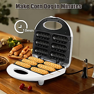 Corn Dog Waffle Maker Small, Hot Dog Waffle Machine with Non-stick Coating Plate, Waffle Dog Maker Toaster Make 6 Corn Dogs, Corn Dog Waffle Machine Make Corn Dog in Minutes, White