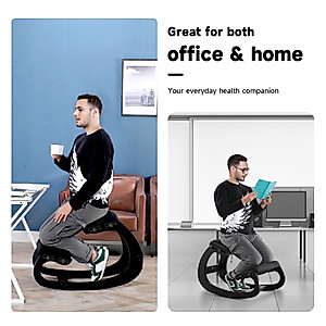 MallVitally Adjustable Kneeling Chair, Wooden Ergonomic Rocking Chair - Improve Your Posture with an Angled Seat for Home,Office(Black)