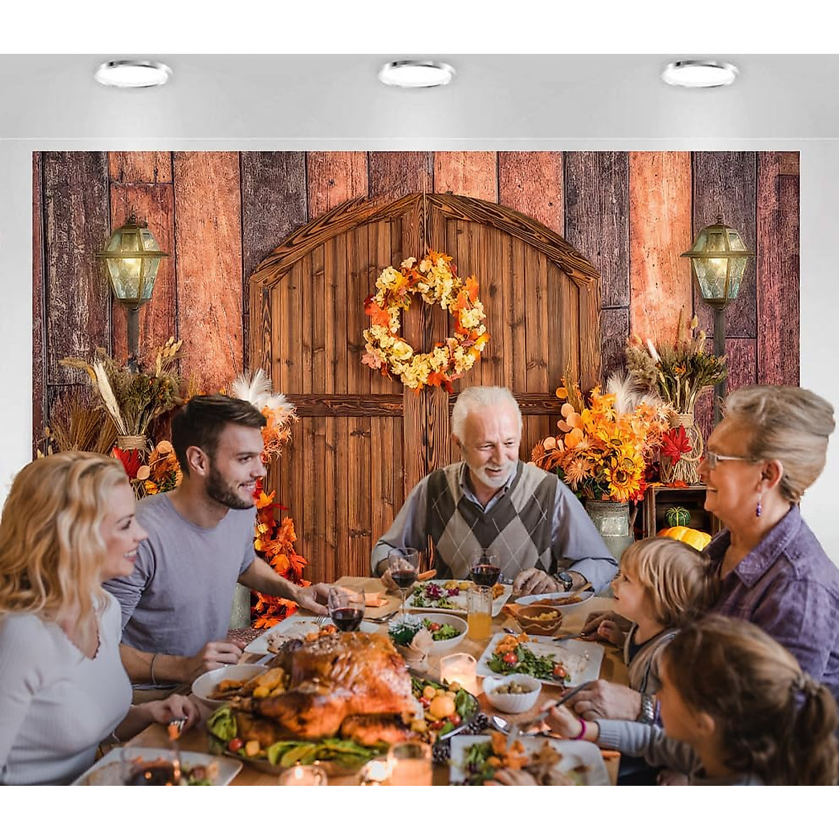 Alltten 7x5ft Fall Thanksgiving Photography Backdrop Autumn Pumpkin Backdrops for Photography Wood Barn Door Backgrounds Thanksgiving Party Supplies Decor Banner F91