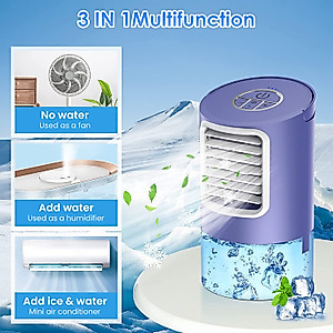 Portable Air Conditioner, 3-in-1 Personal Air Cooler with 3 Speed, 400ML Evaporative Humidifier with 2/4 Timer, Desktop Mini Cooling Misting Fan for Room Home Office, 7 Color Night Lights (White)