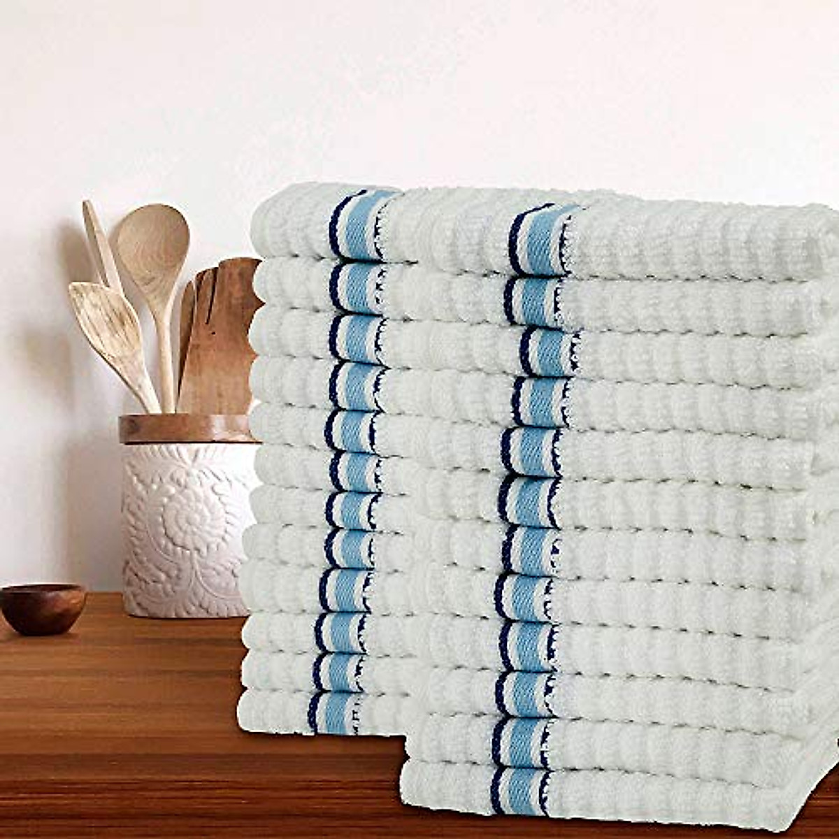 Bliss Casa White Washcloths Set (12 x 12 Inch, 48 Pack) – 100% Cotton Washcloths for Face, Highly Absorbent Soft Face Towels, and Quick Drying Fingertip Towels for Daily Use (Blue)