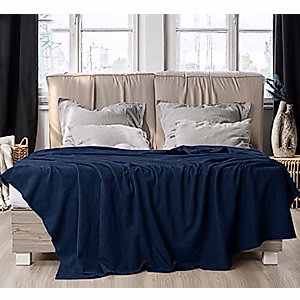 Utopia Bedding 100% Cotton Blanket (Throw Size - 60x50 Inches) 350GSM Lightweight Thermal Blanket, Soft Breathable Blanket for All Seasons (Navy)