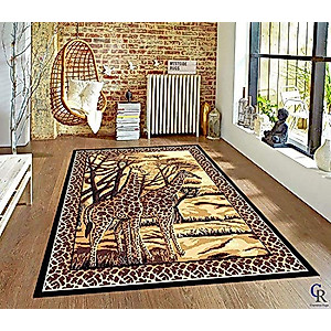 Champion Rugs Giraffe Area Rug African Safari Animal Carpet (3’ 11” X 5’ 2”)