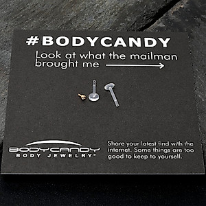 Body Candy 14k Yellow Gold 1.5mm CZ Bioplast Push in Labret Monroe 16 Gauge 3/8"