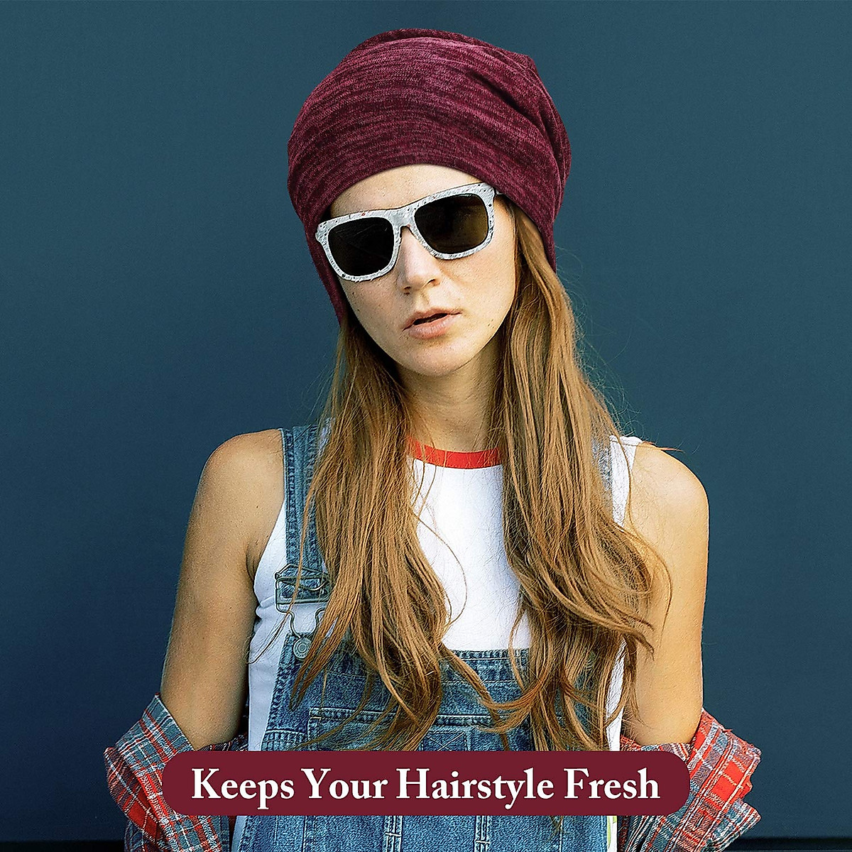 SATINIOR 6 Pieces Satin Lined Sleep Slouchy Cap, Hair Cap for Sleeping, Girl Headwear for Frizzy Curly Hair Women (Black, Dark Blue, Gray, Light Gray, Wine Red, Rusty Red)