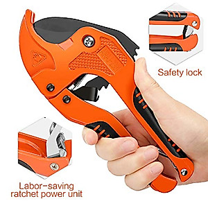 AIRAJ PVC Pipe Cutter to Cutting 1-5/8' (42mm) PEX,PVC,PPR Plastic Pipes,Ratcheting PVC Pipe Cutter with SK5 Steel Blade & Ergonomic Handle,Plastic PVC Cutter Suitable for Home Working and Plumber