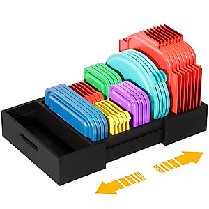 Kiasthome Expandable Bamboo Lid Organizers Inside Cabinet, Kitchen Cabinet Organizers with 3 Adjustable Dividers, Storage Plastic Lids, Food Container Lid Holder Organizer for Drawer Pantry, Black