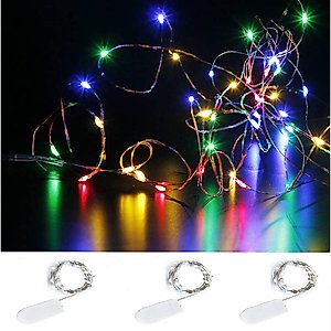 Pack of 3 Sets LED Starry String Lights with 10 Micro LEDs on 3.3ft(1m) Copper Wire, Fairy Lights Battery Powered by 2x CR2032(Incl), for Wedding or Christmas Party Table Decorations (multicolor 1M)
