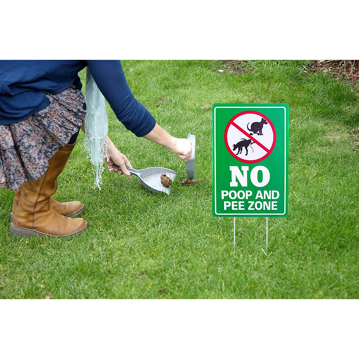 WaaHome Double Side No Poop and Pee Zone Yard Signs with Stakes, 8''X12'' No Pooping Dog Sign