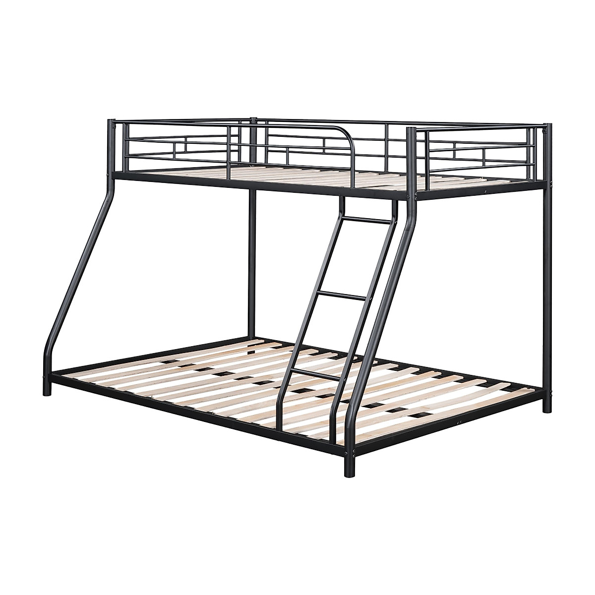 UOCFYK Twin Over Full Size Bunk Bed with Wood Slats & Ladder for Dorm, Bedroom, Apartment, Sturdy Bedframe w/Guardrail, Easy to Assemble, No Box Spring Needed, Black