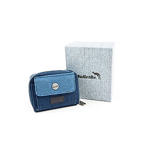 WalletBe Women's Wallet RFID Cash Card Coin Accordion Clutch with Wristlet Blue Denim