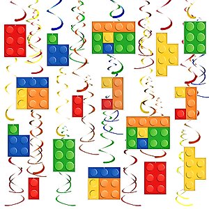 30 Pcs Building Blocks Party Favors Building Blocks Hanging Swirl Decoration Set 16 Pcs Building Block with Single Hanging Swirl and 14 Pcs Double Hanging Swirl for Building Block Theme Birthday Decor