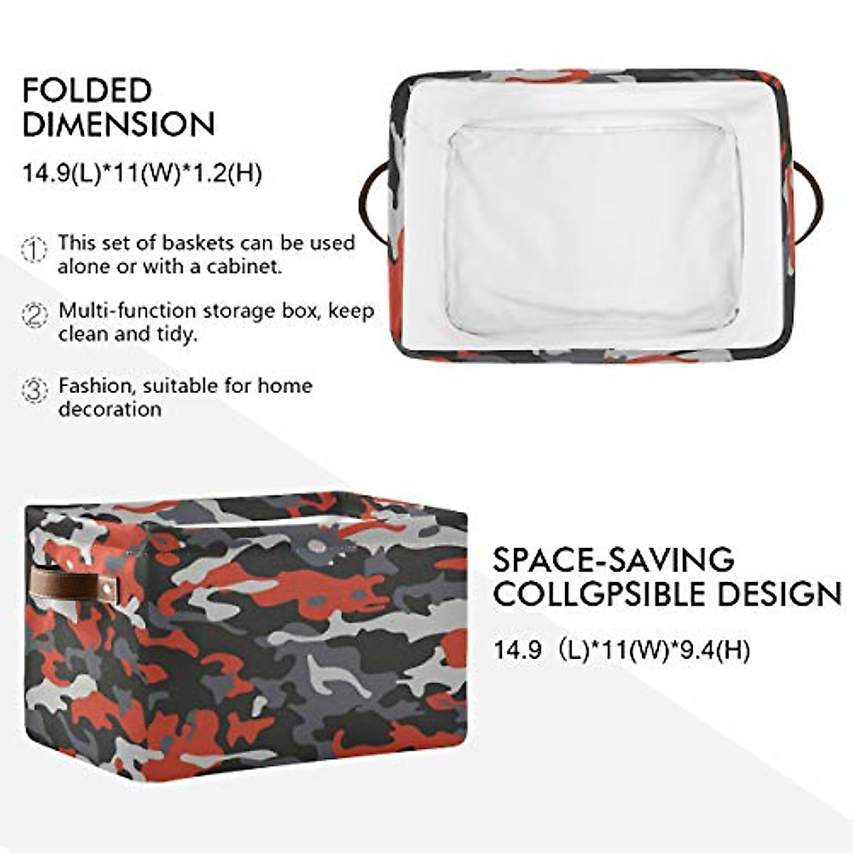 Baofu Large Storage Basket Square Foldable Canvas Laundry Baskets Bin Waterproof Inner Layer with Sturdy Handles for Kids Toy Nursery Blanket Clothes Decorative- Camo Pattern