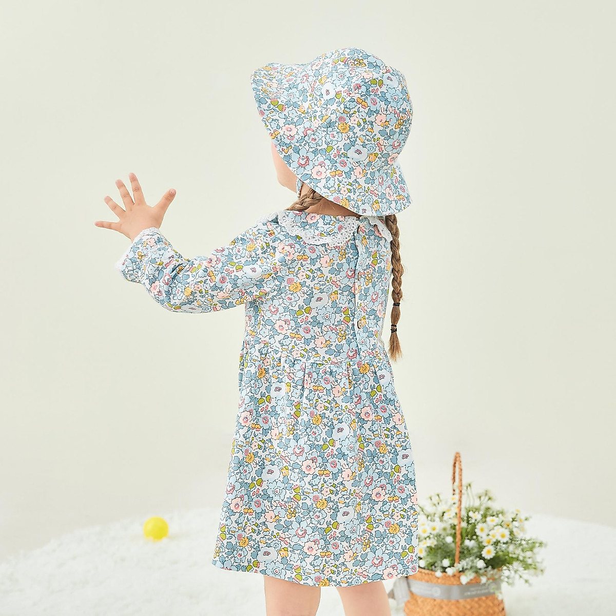 pureborn Toddler Girls Floral Dress Long Sleeve Spring Fall Playwear Dresses Floral Blue 2-3 Years