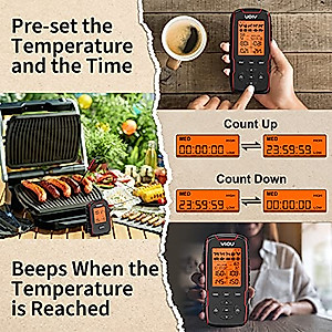 YIOU Wireless Meat Thermometer for Cooking, Digital Meat Thermometer with 4 Probes, 500FT Ultra Accurate & Fast Food Thermometer for Oven, Smoker, Red
