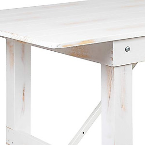 Flash Furniture HERCULES Series 8' x 40" Antique Rustic White Folding Farm Table and Two Bench Set