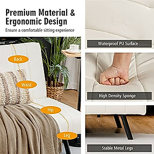 Walnut Futon Sofa Bed PU Leather Convertible Folding Couch Sleeper Lounge Convenient Installation (Color : A)