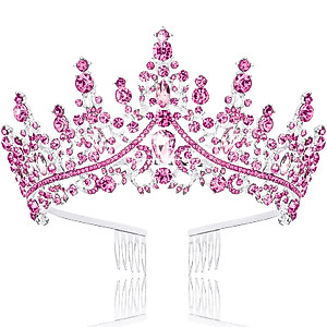 TOBATOBA Pink Crown Pink Tiara, Pink Crystal Tiaras and Crowns for Women, Wedding Tiara for Bride Princess Tiara, Royal Queen Crown Quinceanera Headpieces for Birthday Prom Pageant Halloween Cosplay