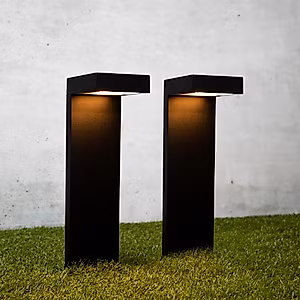 Enchanted Spaces Set of 2 Modern Solar Black Metal Outdoor L-Shaped Path Lights with Bright LED, Solid Metal Aluminum Groundstake