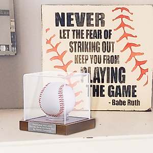Walnut Baseball Display Case with UV Protected Acrylic Storage Box and Engraving, Silver Stand