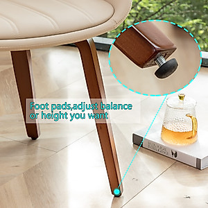 YOUUGIOR Mid Century Modern Faux Leather Upholstered Dining Chairs,Armless Accent Chairs with Sturdy Natural Wood Legs,Bamboo Backrest Support for Kitchen&Dining Room Chairs(Set of 4,Beige)