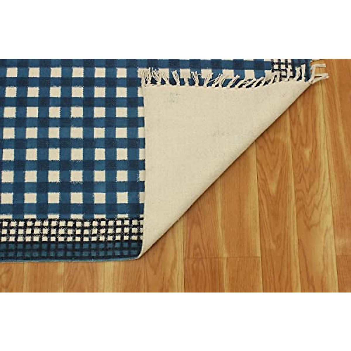 Casavani Hand Block Printed Area Rug Hand Made Geometric Blue Tassel Rug Cotton Easy Washable Rugs Best Uses For Doormat Entryway Kids Room Bedroom Hallway 4x8 6x8 7x7 Feet Square
