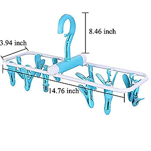 Falytemow Clip and Drip Hanger Folding Portable Travel Socks Hanger Underwear Hanger with 2 x 12 Clothespins, Hanger for Drying Towels, Bras, Baby Clothes, Plastic Laundry Sock Drying Hanger