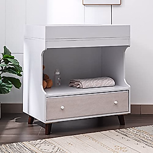 MOOITZ Changing Table Dresser with 1 Drawers,1 Cabinets, Can be Used as a Baby Changing Table Dresser, a Dresser Changing Table, Changing Table with Drawers (White)