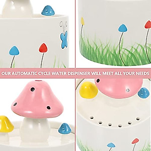 NUOBESTY Automatic Pet Waterer Ceramic Mushroom Shaped Cat Watering Fountain Small Animal Drinking Dishes Dog Food Bowl Hamster Feeding Dispenser Pet Accessories