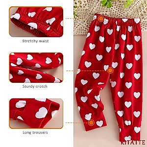 Ritatte Toddler Infant Baby Girl Clothes Outfits Valentine Heart Print Warm Long Sleeve Sweatshirts Pants Set Fall Winter 1-6T (Red-Elephant, 4-5 T)