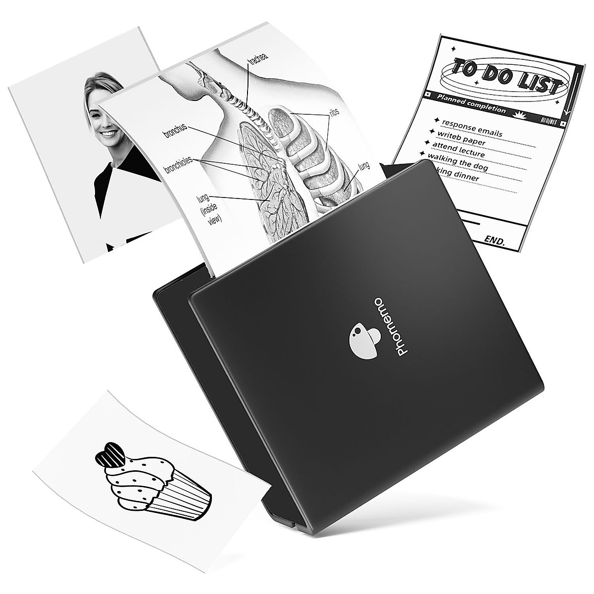 Memoqueen Mini Sticker Printer - M02 Wireless Pocket Printer, Compatible with iOS & Android, Photo Printer for Phone, for Fun Christmas Sticker, DIY Journal, New Year Gift, Black