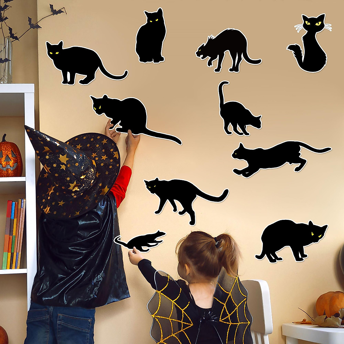 Lucleag 45PCS Halloween Black Cat Cutouts for Halloween Decorations, Spooky Halloween Black Cats Cutouts for Halloween Party Decor School Classroom Bulletin Board Wall Decoration