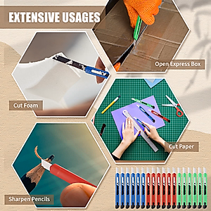 Lasnten 200 Pcs Box Cutter Utility Knife Small Retractable Knife 9mm Wide Snap off Blade Knife Plastic Compact Box Opener with Sliding Lock Tools for Home Office Arts Crafts, 3 Colors