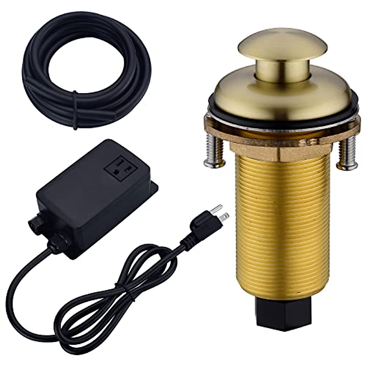 Brushed Gold Garbage Disposal Air Switch Kit with Single Outlet Sink Top Waste Disposal Solid Brass On/Off Air Button Food and Waste Disposals Part