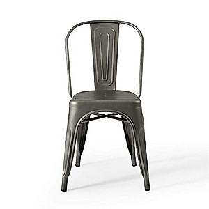 Modway Promenade Industrial Modern Steel Metal Bistro Dining Chairs in Gunmetal-Set of 2