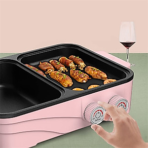 Electric Grill Indoor Hot Pot with Glass Lid & Removable Non-Stick Grill Plate,Separate Dual Temperature Contral, for 2-8 People Family Gathering Friend Meeting Party (black)