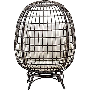 Sunjoy Cuddle Wicker Swivel Lounge, Oversized Indoor Outdoor Egg Chair with 4 Cushions for Patio, Backyard, Living Room, Brown