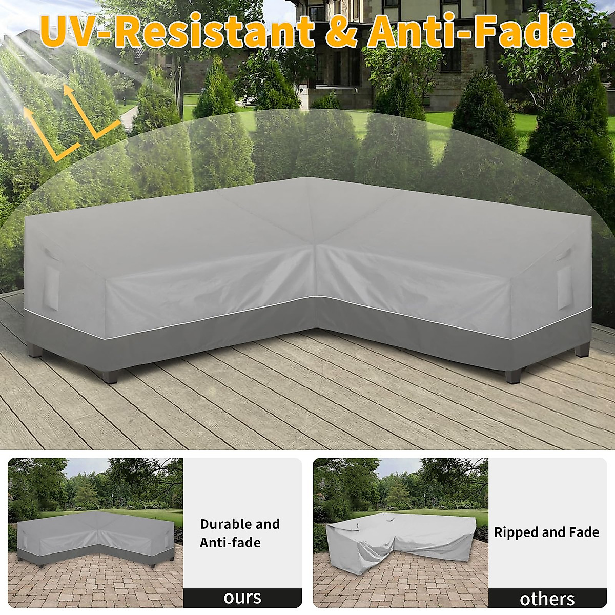 Easy-Going Outdoor L-Shaped Sectional Sofa Cover 83"X104" UV Resistant Patio Sectional Couch Cover Waterproof Lawn Patio Furniture Cover (Left Facing, Gray/Dark Gray)