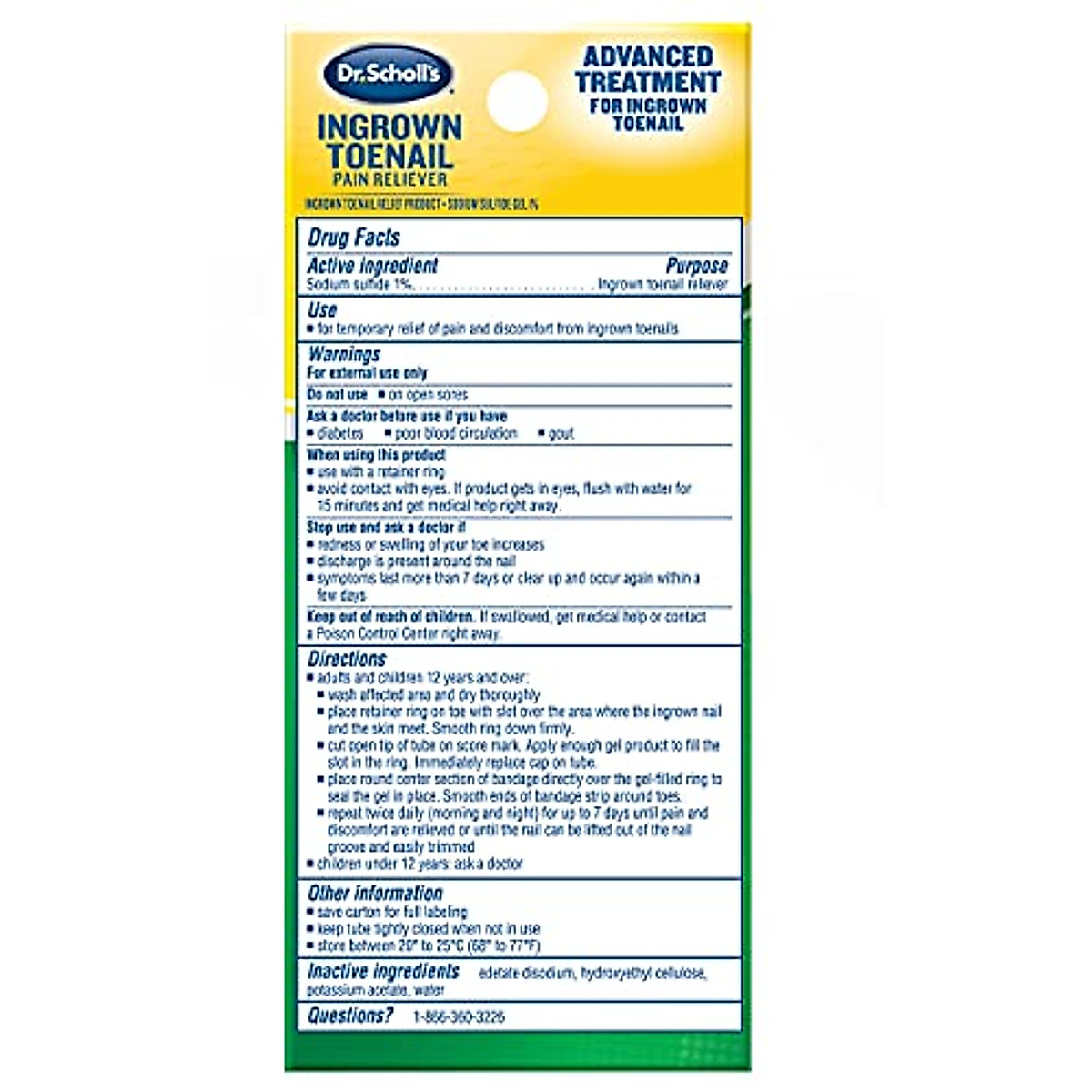 Dr. Scholl's Ingrown Toenail Pain Reliever, 0.3oz / Medicated Gel Softens Nails for Easy Trimming and Foam Ring and Bandage Protect the Affected Area