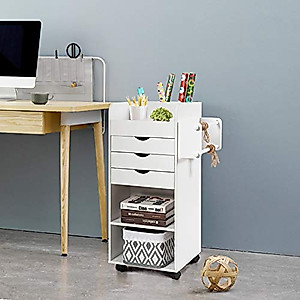 Tangkula Rolling Storage Drawer Cart, Home Office Mobile Drawer Cart, Wooden Utility Cart Storage Cabinet w/ 3 Drawers & 3 Open Storage Shelves, Paper Organizer w/Lockable Casters