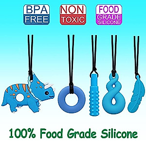 Chew Necklaces for Sensory Kids, 5 Pack Chewy Necklace Sensory for Boys and Girls with ADHD, SPD, Autism, Silicone Autism Sensory Products for Adult Reduce Chewing Anxiety Fidget