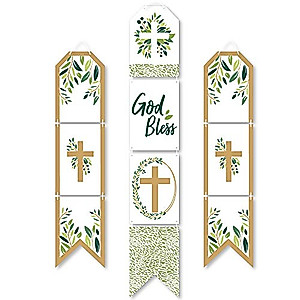 Big Dot of Happiness Elegant Cross - Hanging Vertical Paper Door Banners - Religious Party Wall Decoration Kit - Indoor Door Decor