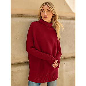 LILLUSORY Women's Christmas Red Turtleneck Oversized Holiday Tunic Fall Winter Sweaters Dress 2024 Batwing Pullover Knit Tops